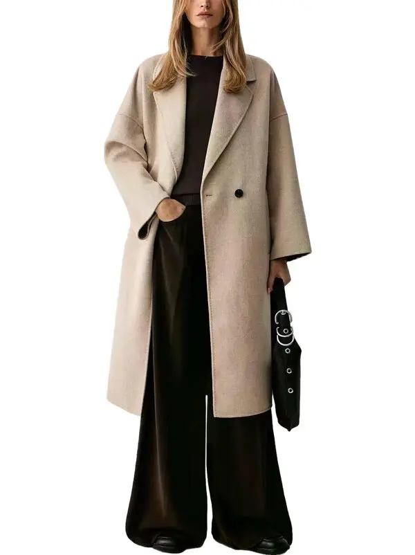 VICOLO Double-breasted Notched-lapel Coat - Neutrals