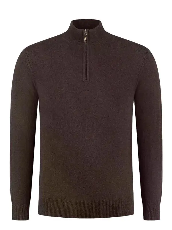 DORIANI CASHMERE Quarter-zip Knitted Sweater - Brown