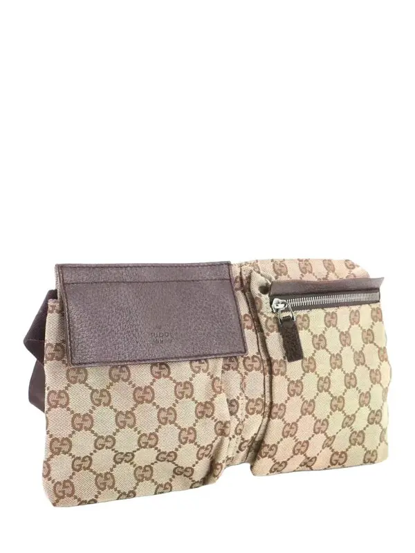 Gucci Vintage Double Gg Canvas With Leather Belt Bag - Brown
