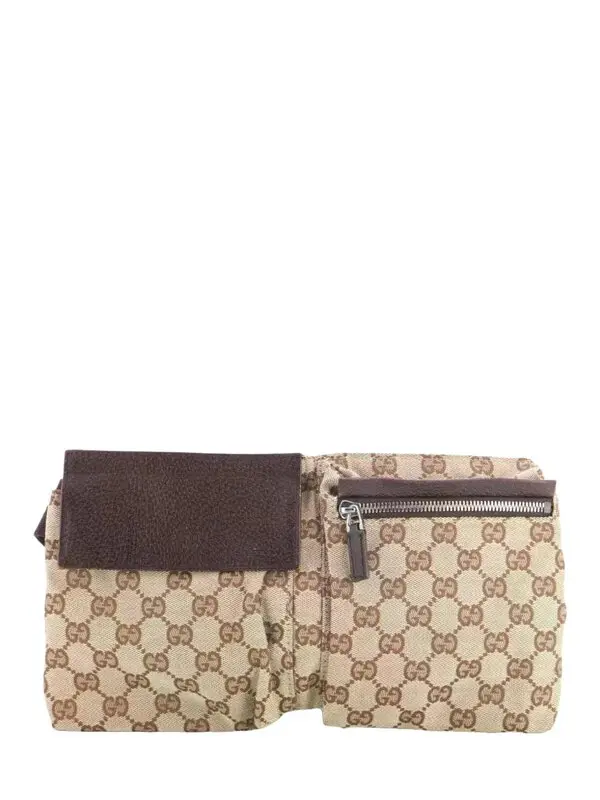 Gucci Vintage Double Gg Canvas With Leather Belt Bag - Brown