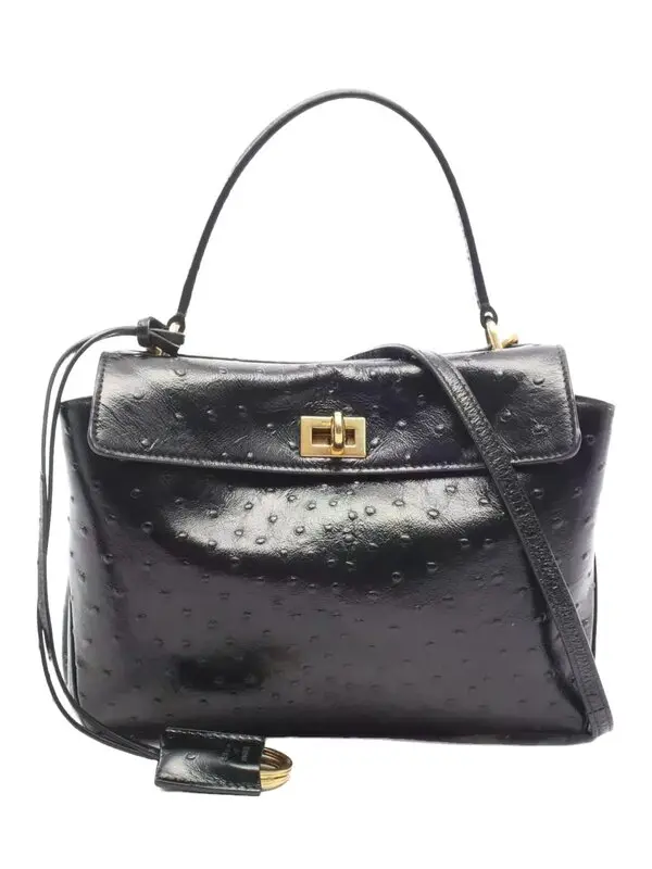 Balenciaga 2010s Rodeo Ostrich-embossed Handbag - Black