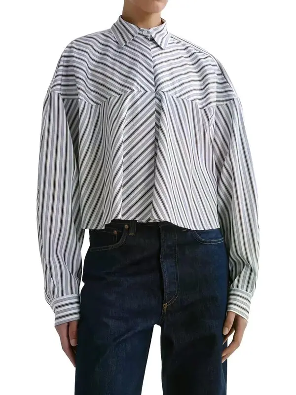 AGOLDE Agnes Striped Cropped Shirt - Blue