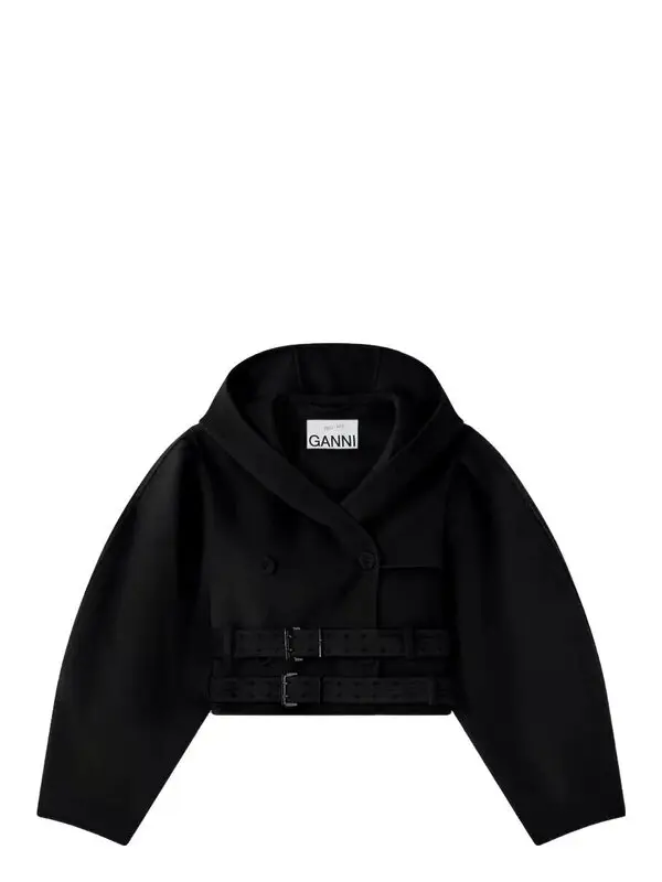 GANNI Jacket In Double-faced Wool - Black