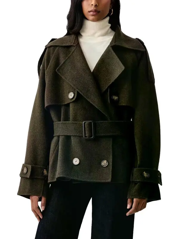 VICOLO Double-breasted Belted Jacket - Green