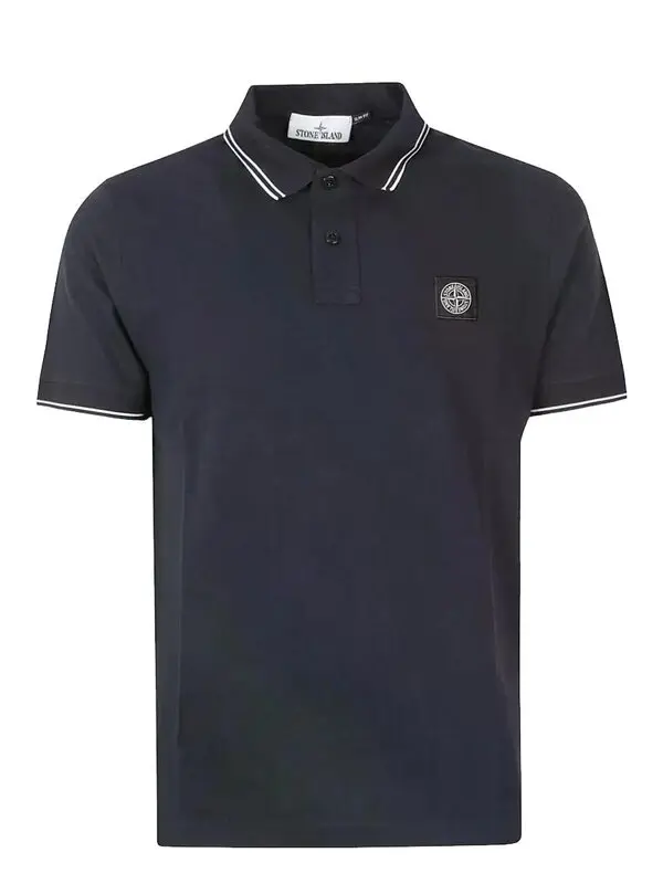 Stone Island 2200010 Organic Cotton Piqué With Stretch Slim-fit Short-sleeve Polo With Compass Patch - Blue