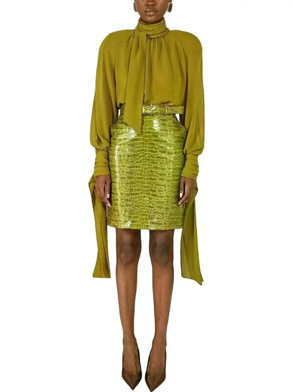 ROWEN ROSE Bow-neck Draped Blouse - Green