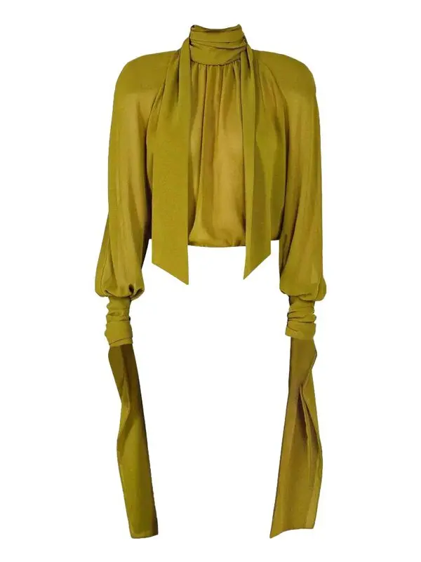 ROWEN ROSE Bow-neck Draped Blouse - Green
