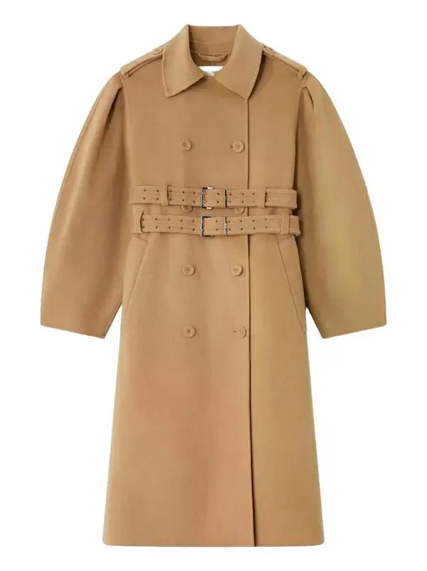 GANNI Coat In Double-faced Wool - Neutrals