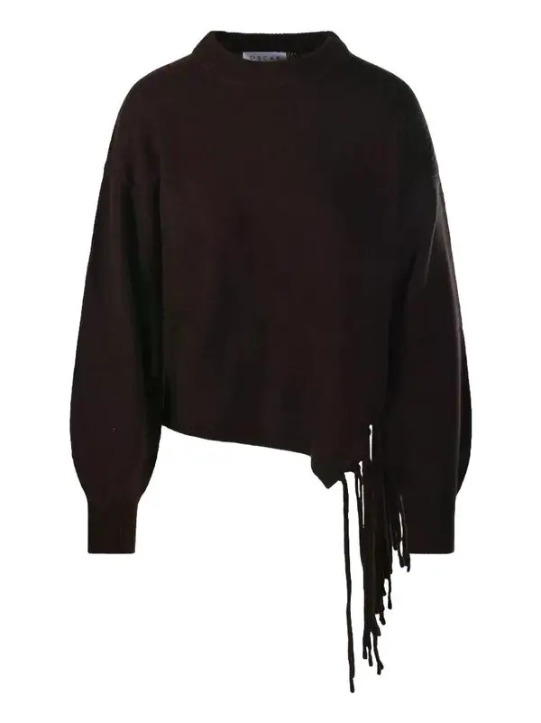 OSCAR THE COLLECTION Fringe-trim Asymmetric Sweater - Brown