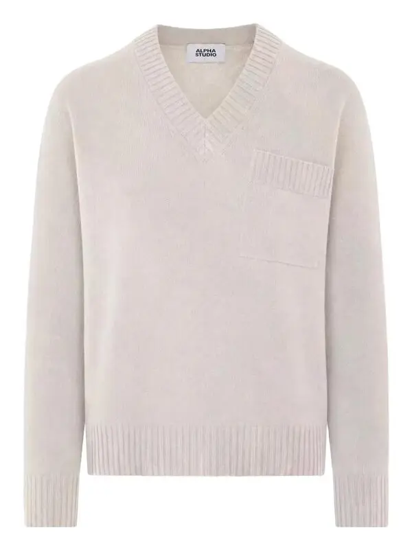 Alpha Studio V-neck Pocket-detail Sweater - Neutrals
