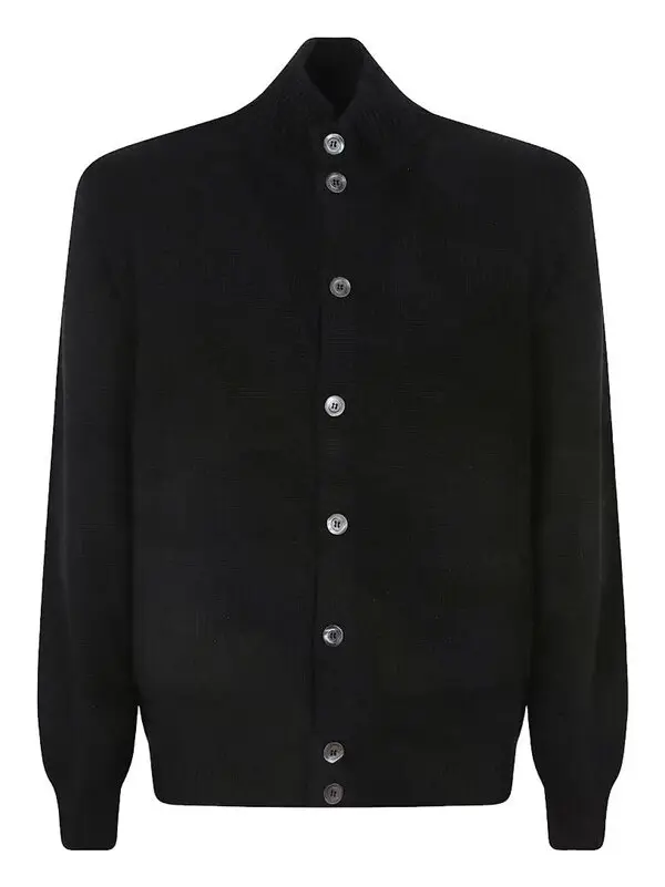 CRUCIANI High-neck Buttoned Knit Cardigan - Black