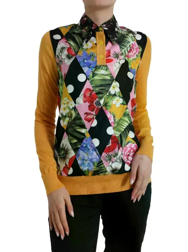 Dolce & Gabbana Patchwork-design Floral-print Polo Shirt - Yellow