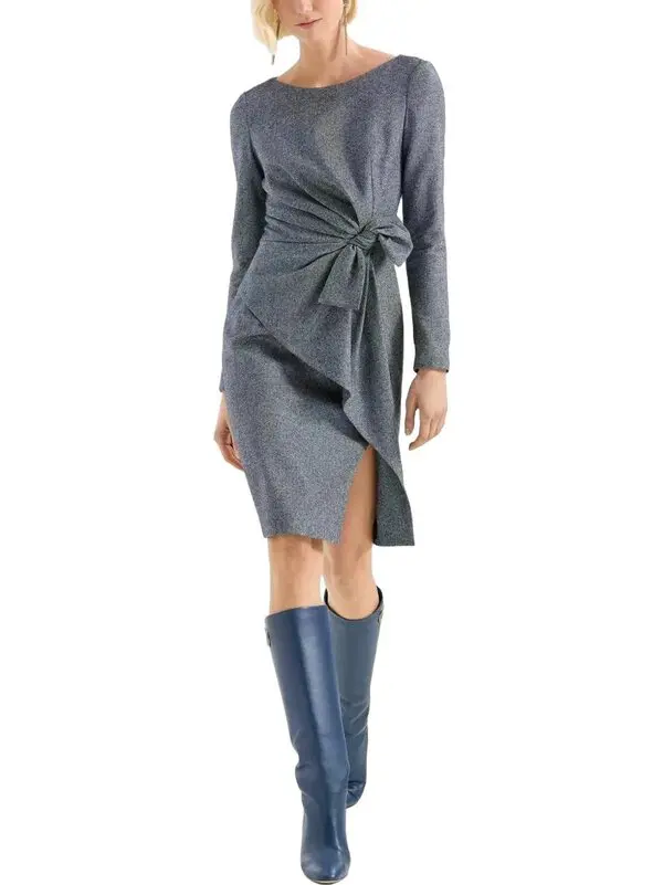 GENNY Bow-detail Long-sleeve Mini Dress - Blue