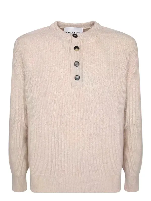 AMARANTO Ribbed-knit Henley Sweater - Neutrals