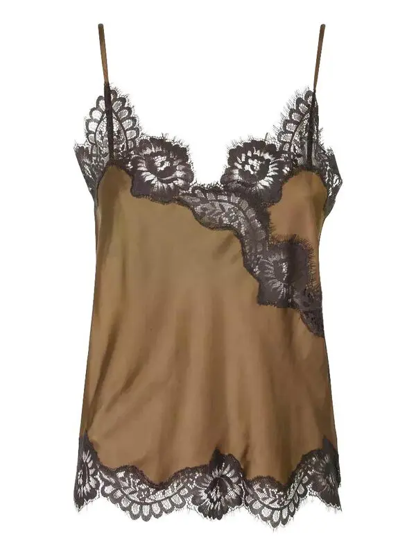HERSKIND Lace-trim Satin Top - Brown