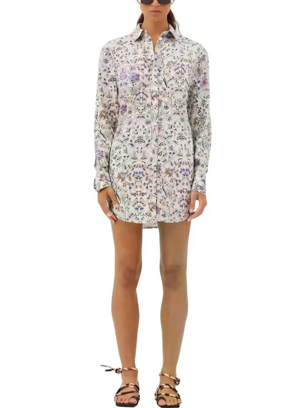 MARIA CHER Valongo Rubi Floral-print Shirt Mini Dress - White