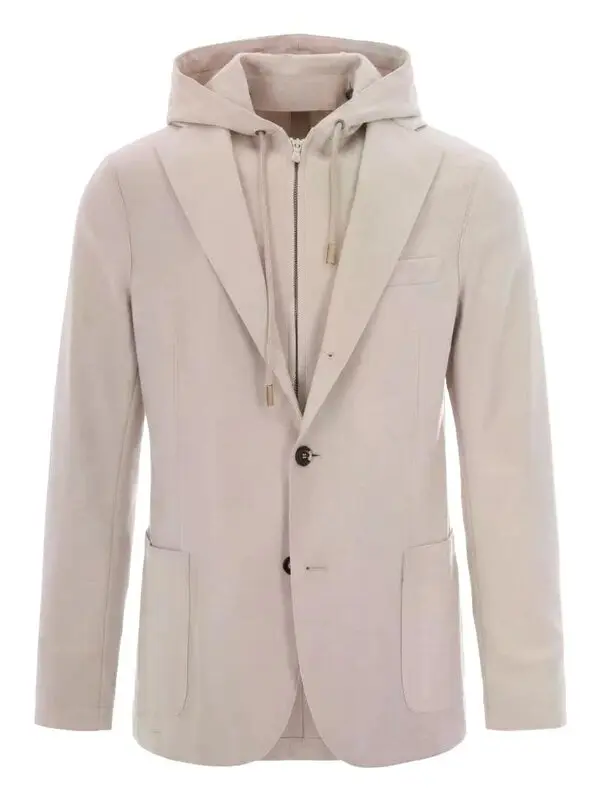 Eleventy Hooded Single-breasted Layered Jacket - Neutrals