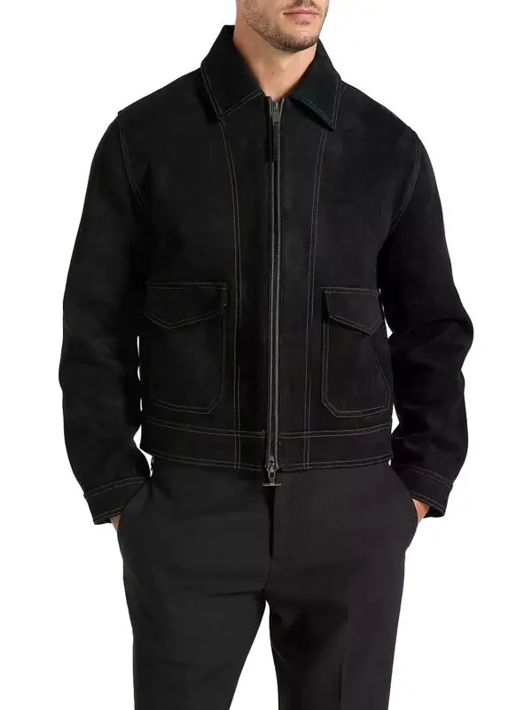Manière De Voir Vince Suede Contrast-stitch Jacket - Black