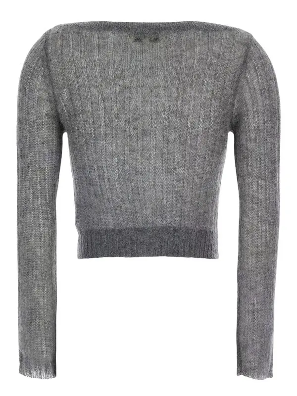 SHUSHU/TONG Floral-embellished Cropped Cardigan - Grey