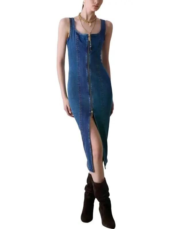 Liu Jo Midi Denim Dress With Zip - Blue