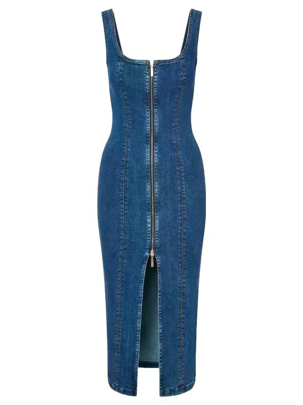 Liu Jo Midi Denim Dress With Zip - Blue