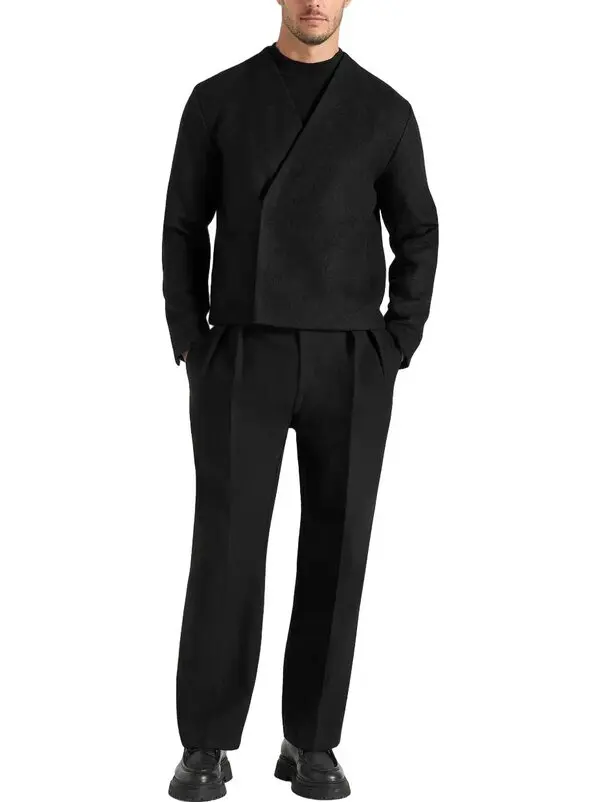 Manière De Voir Loris Kimono Minimal Wool Jacket - Black