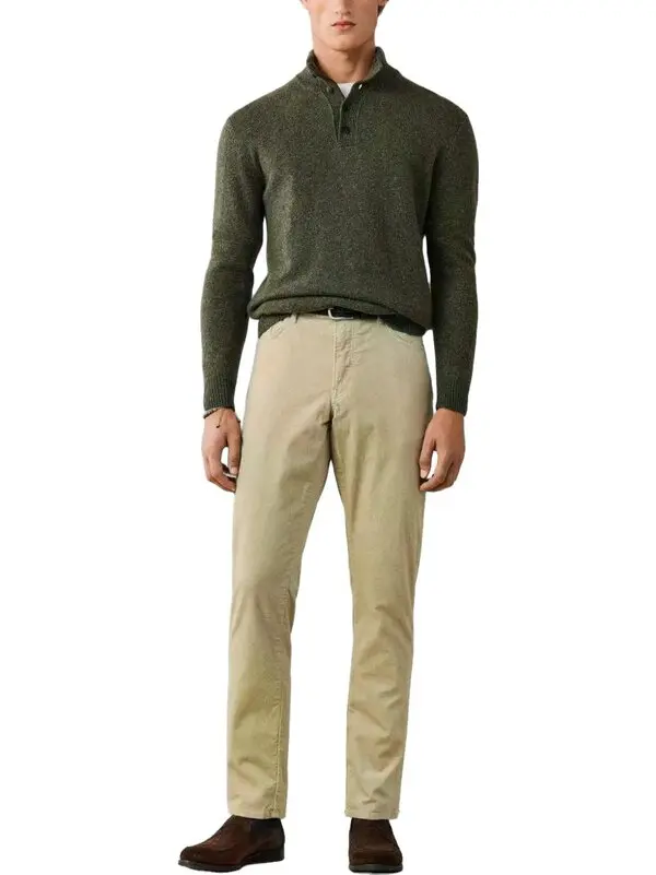 HACKETT  Button-placket Mouliné Sweater - Green