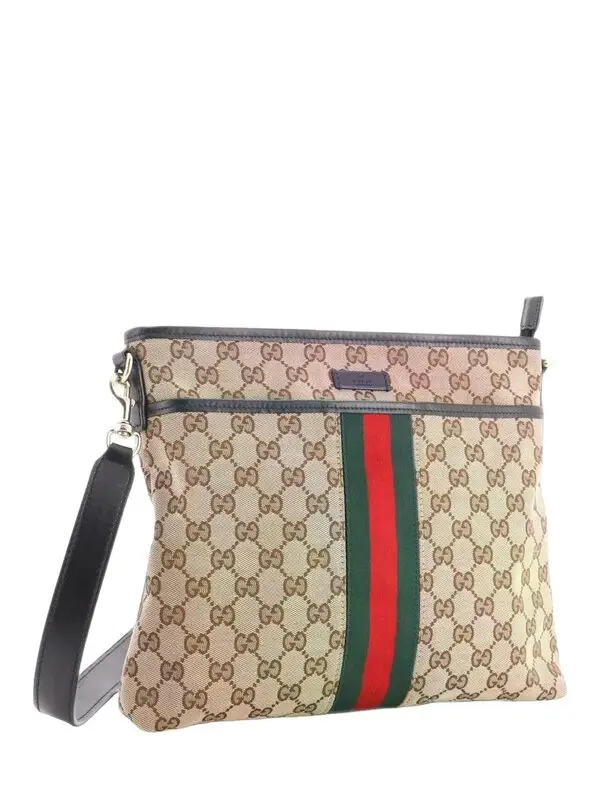 Gucci Front Pocket Web Messenger Gg Canvas Small Crossbody Bag - Brown
