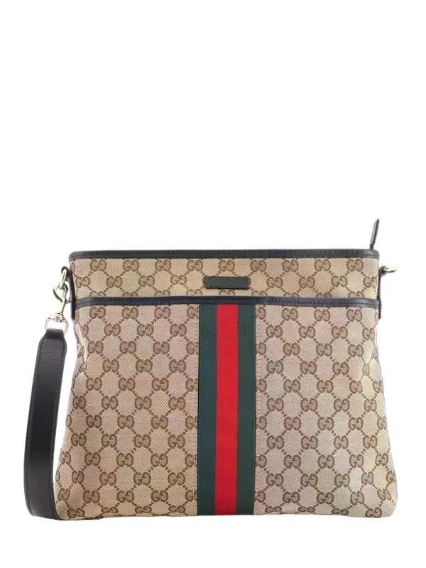 Gucci Front Pocket Web Messenger Gg Canvas Small Crossbody Bag - Brown