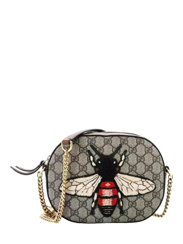 Gucci Chain Embroidered Gg Coated Canvas Mini Crossbody Bag - Brown
