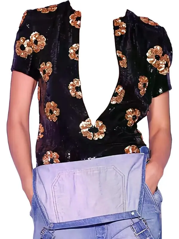 Brandon Maxwell Kiera Sequin-embellished Floral-print Top - Black
