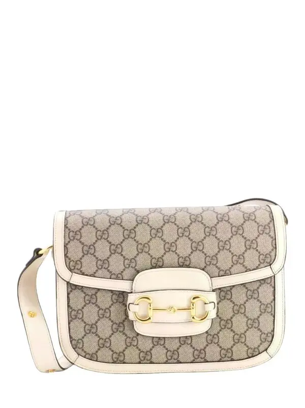 Gucci Horsebit 1955 Shoulder Bag Gg Coated Canvas With Leather Small Crossbody Bag - Neutrals