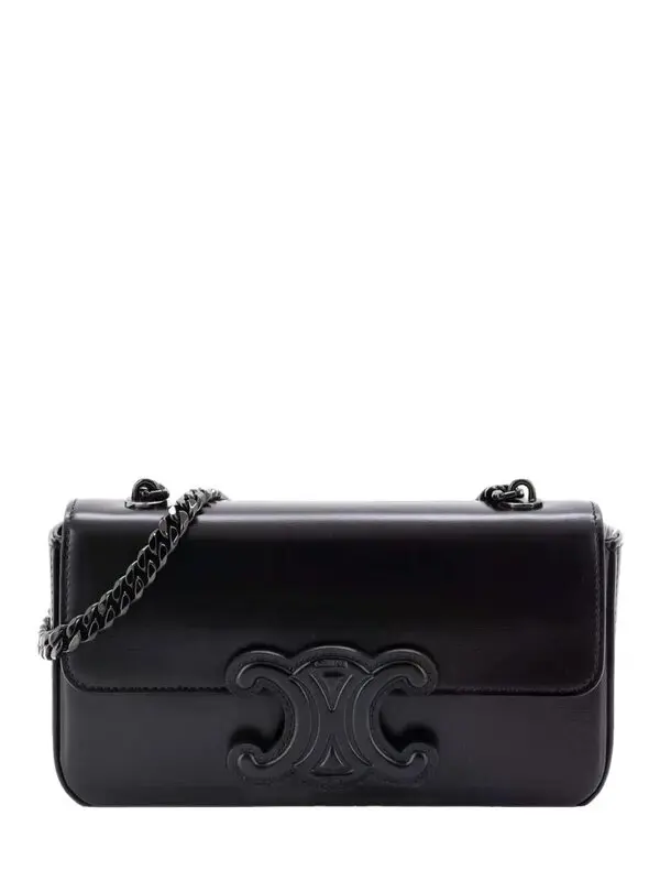 Celine Triomphe Chain Leather Small Shoulder Bag - Black