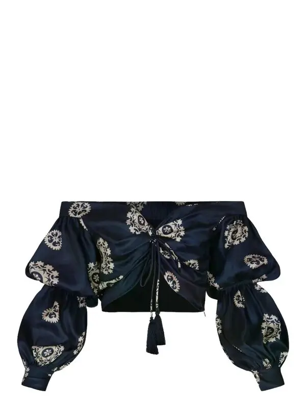 ANDRES OTALORA Zinu Cropped Off-the-shoulder Blouse - Blue