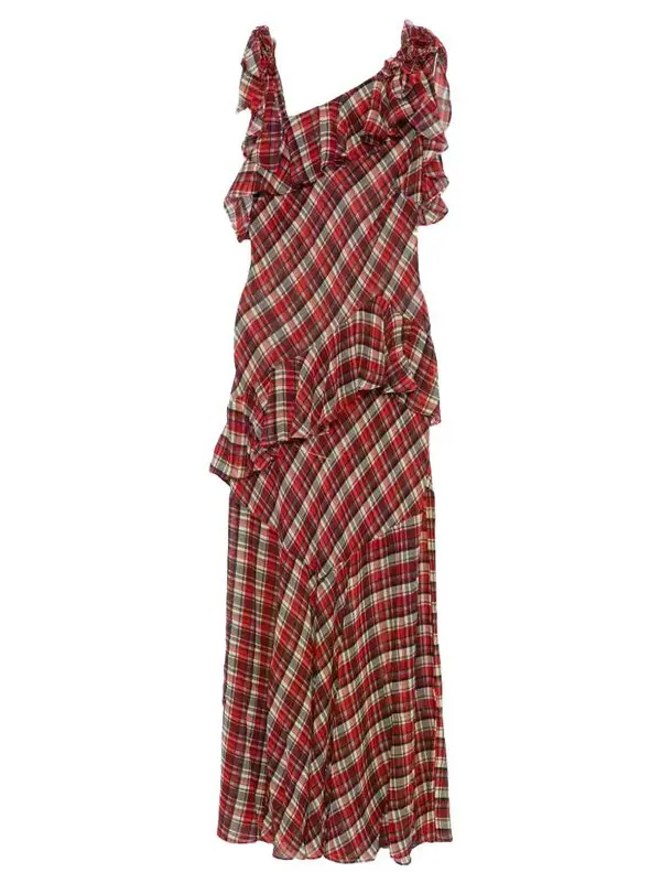 DÔEN Fernanda Ruffled Plaid Maxi Dress - Red