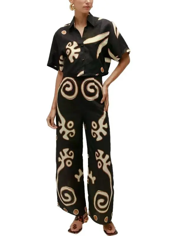 CALA DE LA CRUZ Manaos Abstract-print Linen Shirt - Black