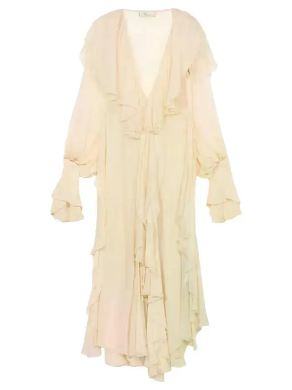 Blumarine Ruffled V-neck Maxi Dress - Neutrals
