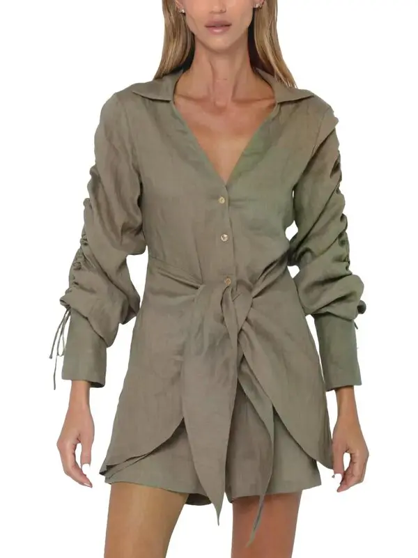 JBQ Alegra Ruched-sleeve Blouse - Green