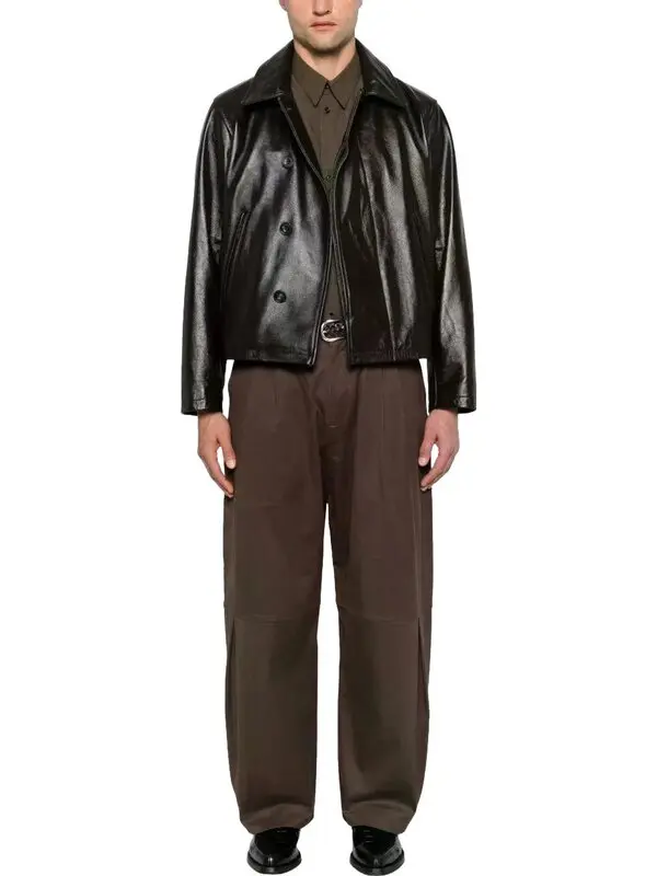 SAGE NATION Fold Leather Jacket - Brown