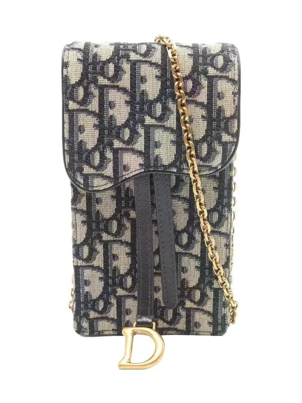 Dior 2015-2026 Oblique Canvas Vertical Saddle Pouch Crossbody Bag - Blue