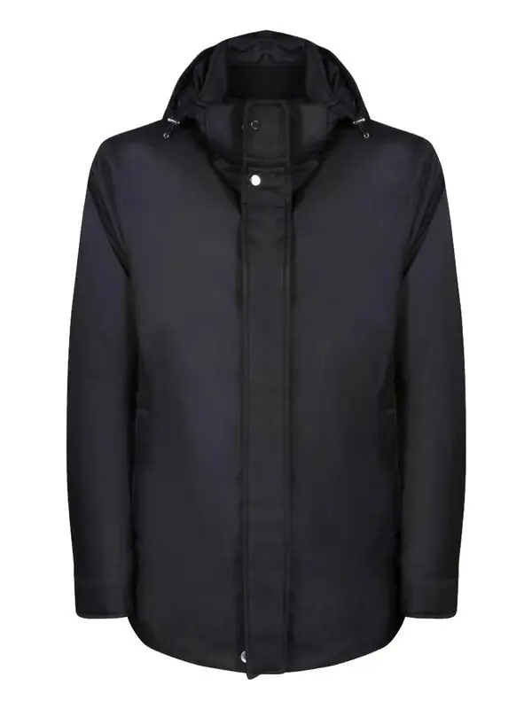 MOORER Hooded Concealed-fastening Jacket - Blue