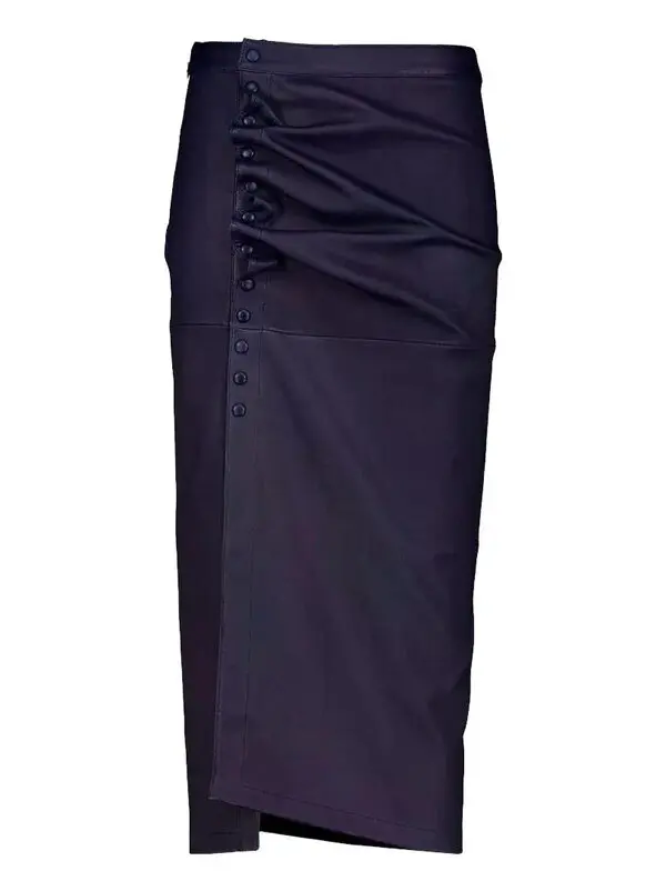 Rabanne Button-embellished Draped Leather Midi Skirt - Blue