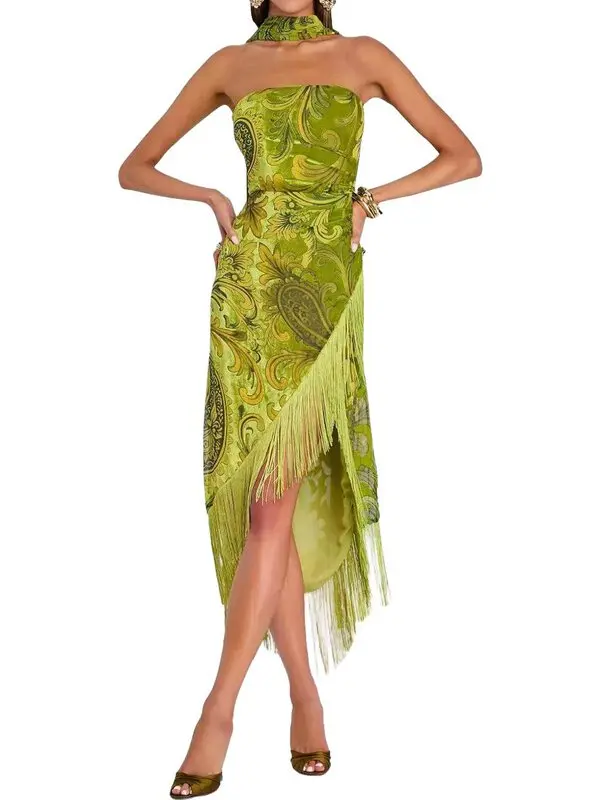 Retrofete Statice Paisley-burnout Velvet Dress - Green