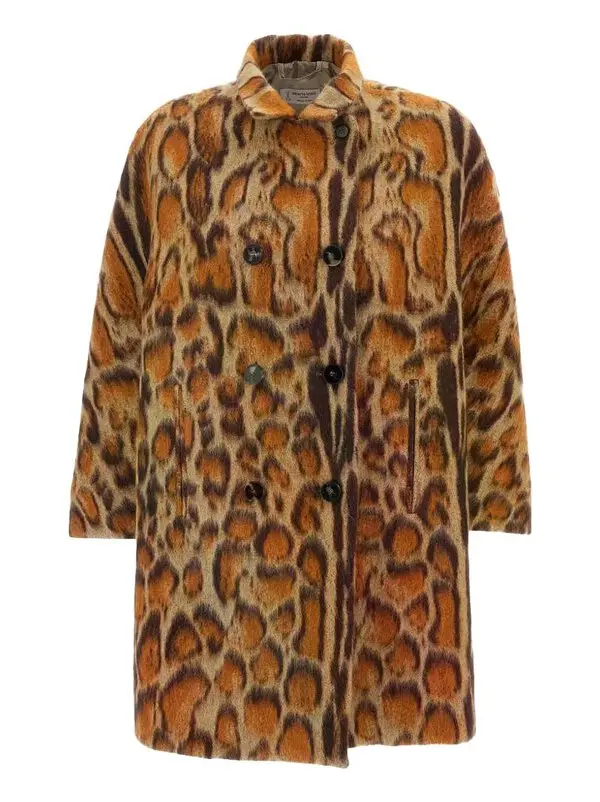 Alberto Biani Leopard-print Double-breasted Coat - Orange