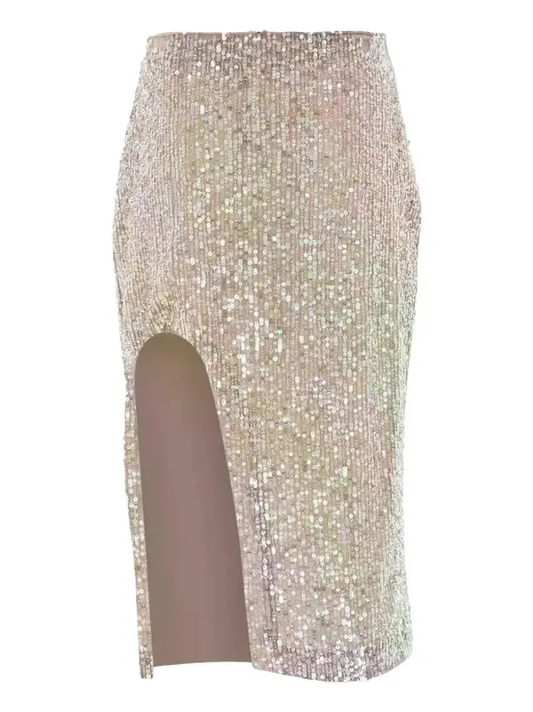Zeynep Arçay Sequin-embellished Slit Midi Skirt - Neutrals
