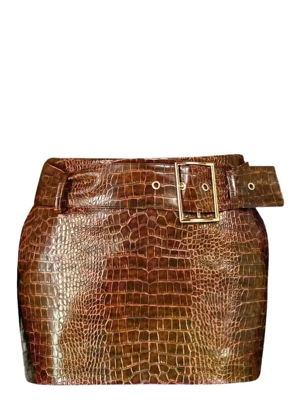 ROWEN ROSE Croco-effect Belted Mini Skirt - Brown