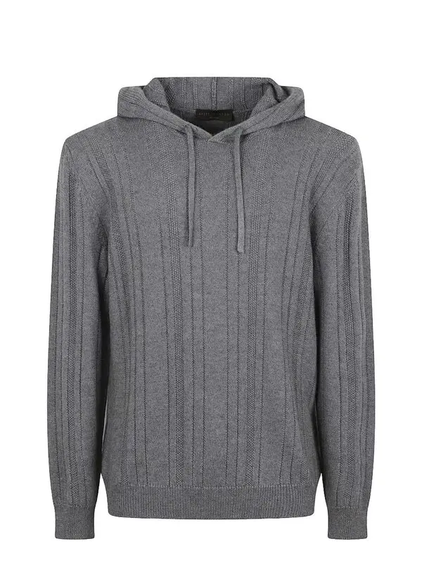 BRETT JOHNSON Ribbed-knit Drawstring Hoodie - Grey