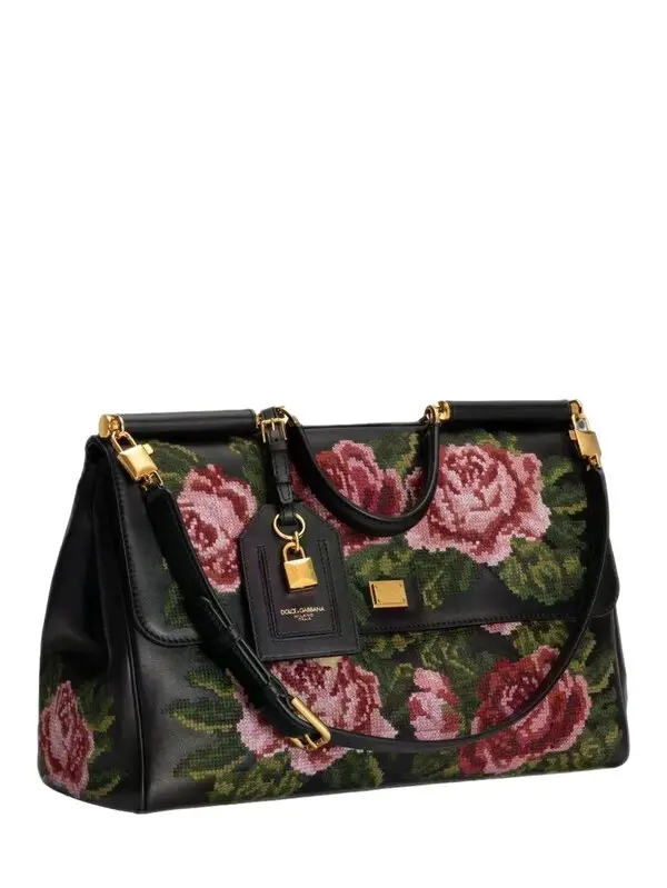 Dolce & Gabbana Maxi My Sicily Handbag In Fine Stitch Embroidery - Black
