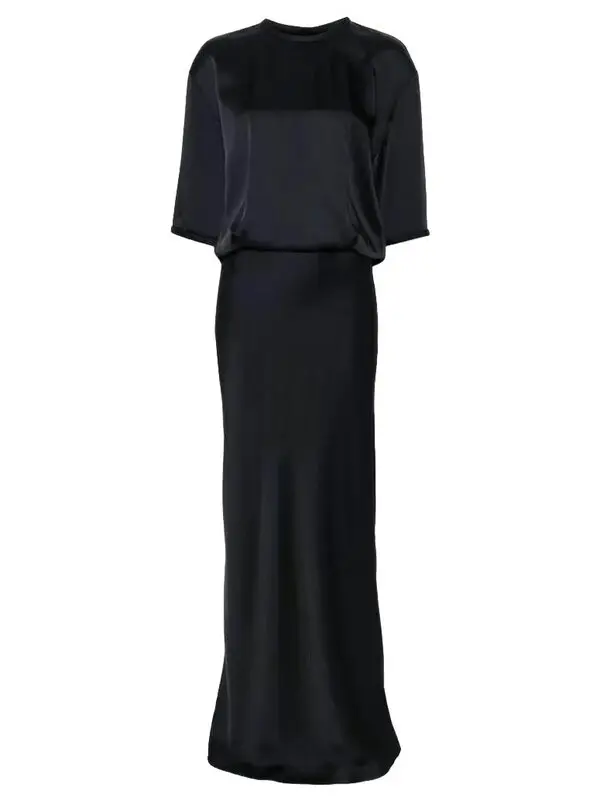 SEMICOUTURE Satin-finish Open-back Maxi Dress - Black