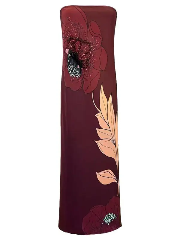 Johanna Ortiz Petals Strapless Maxi Dress - Red